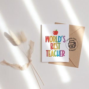 Worlds Best Teacher Appreciation Card, Teacher Thank You Card Printable ...