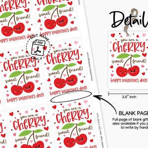 Printable Valentine Day Gift Tag, Cherry Valentine Gift Tag, Classroom ...