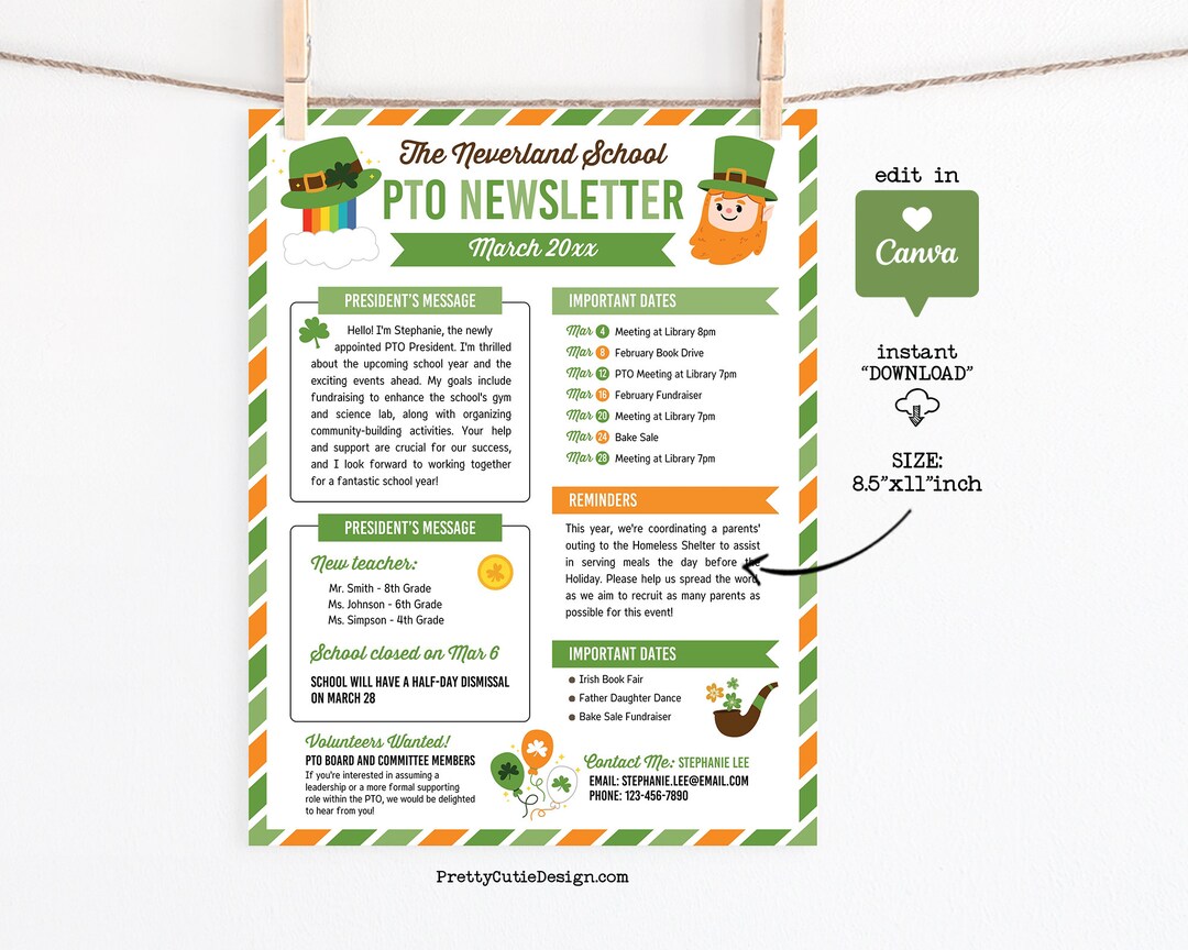 March School Newsletter Template, Events Flyer (canva Editable, Digital ...