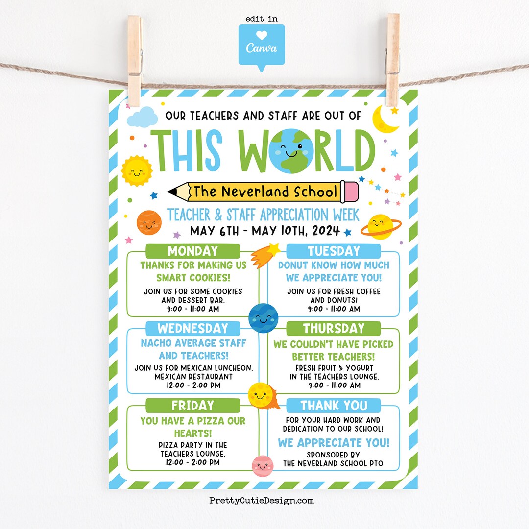 Teacher Appreciation Week Itinerary Flyer Template, Out of This World ...