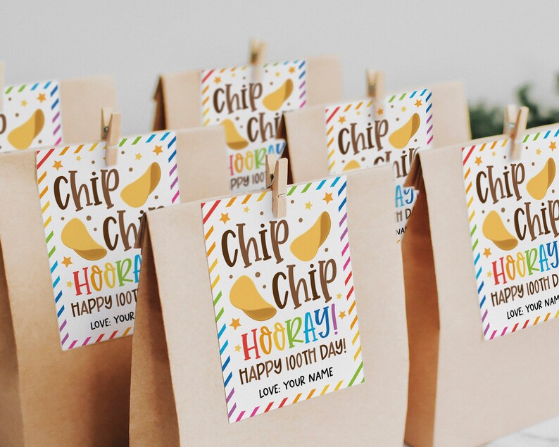 100 Days School Printable Gift Tag, Chip Chip Hooray Happy 100 Days of ...