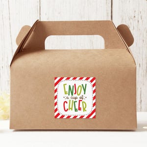 Enjoy a Cup of Cheer Gift Tags, Printable Square Xmas Tags, Christmas ...