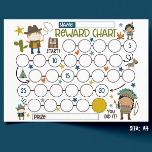 Printable Western Cowboy Reward Chart for Kids, Simple Kids Reward ...