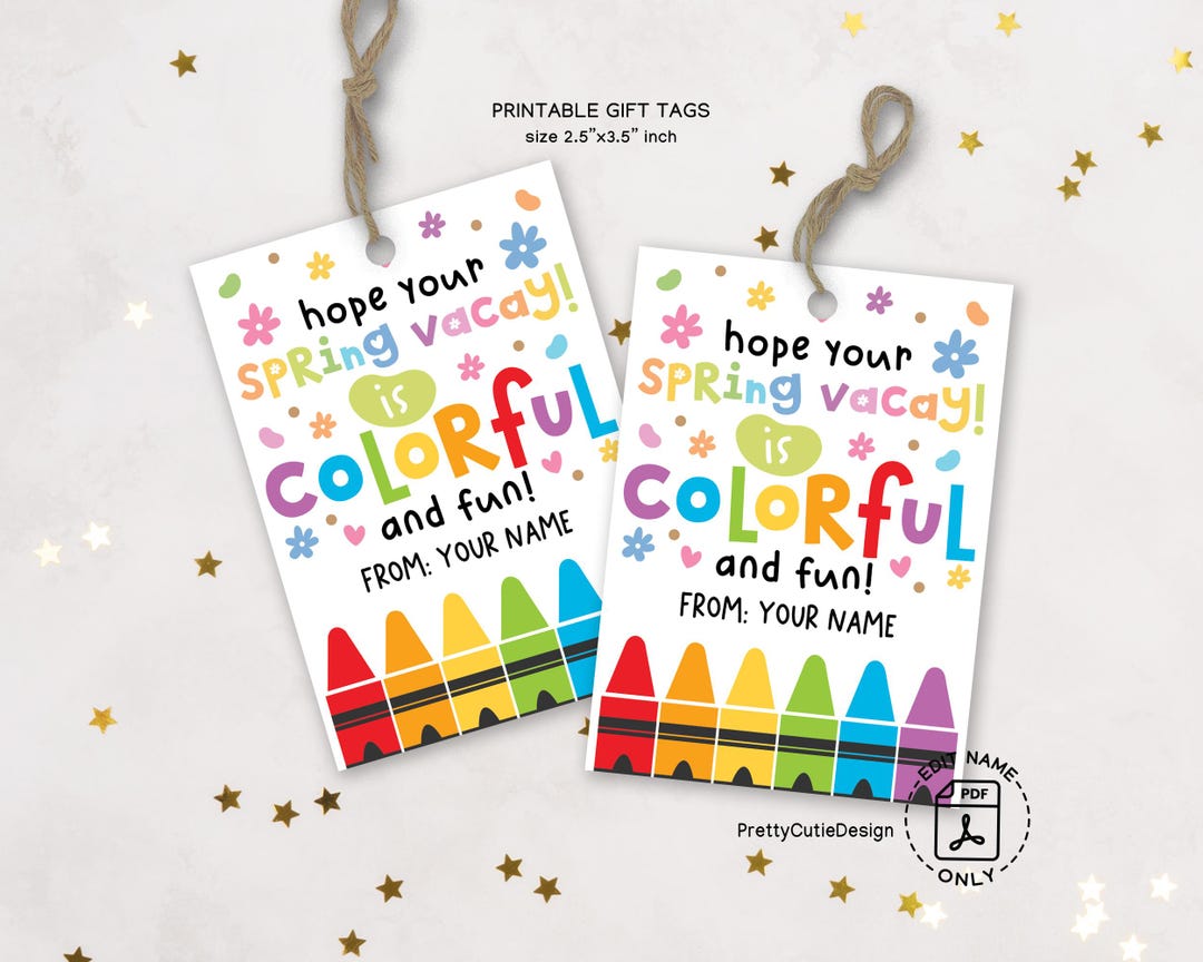 Spring Break Gift Tags Printable, Colorful and Fun Vacation Tags ...