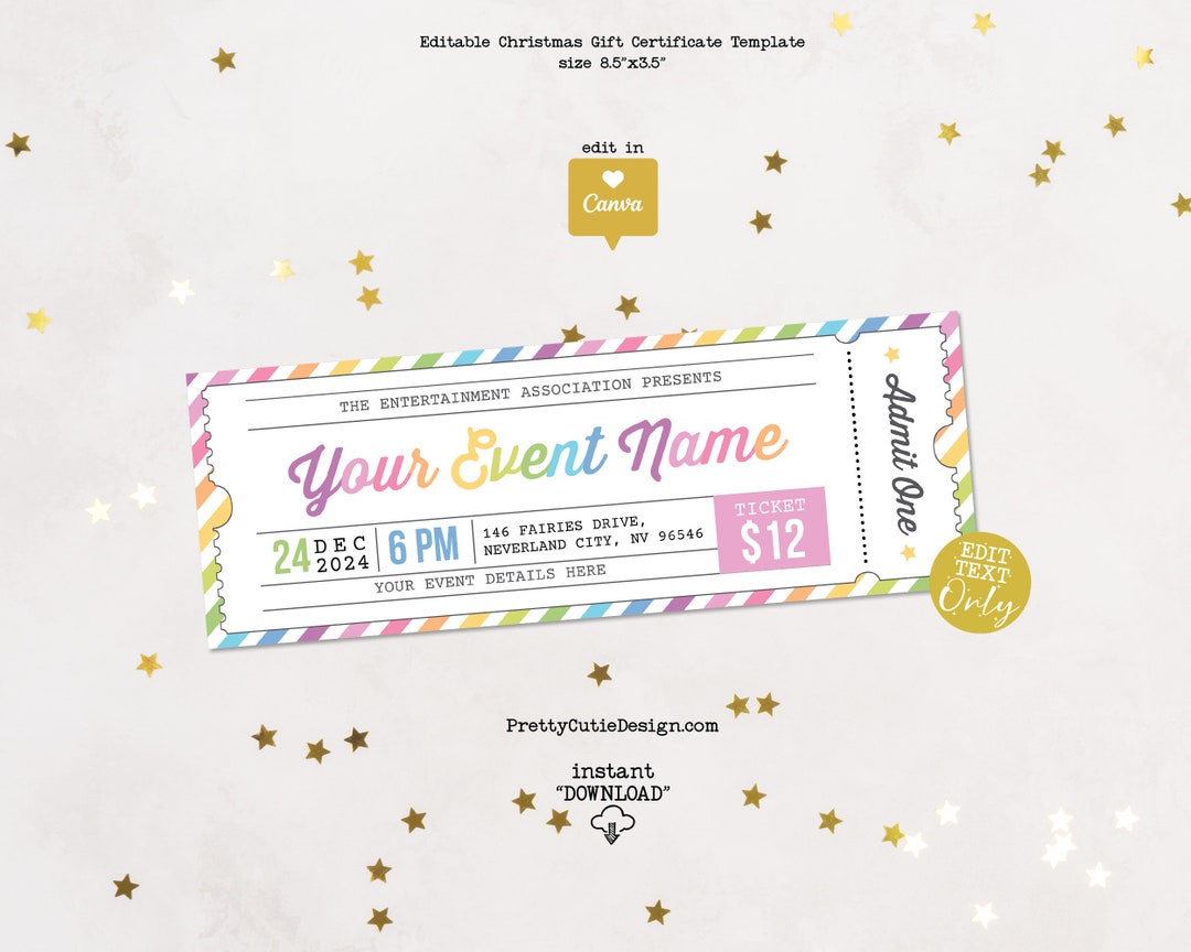Editable Event Ticket Template, School Fundraiser Rainbow Pastel ...