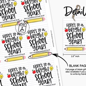 Back to School Gift Tags, Here's to a Bright School Year, First Day of ...