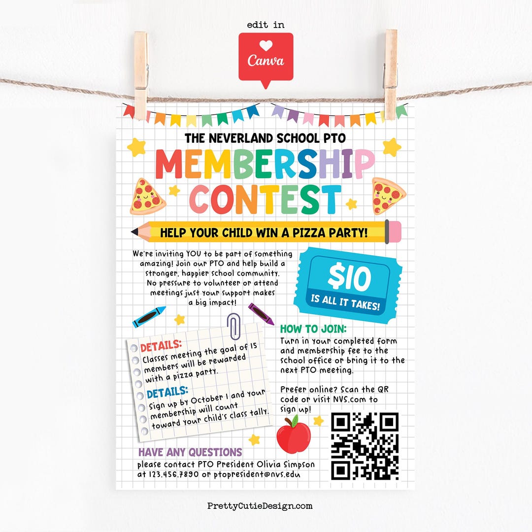 Editable School PTO PTA Flyer: Pizza Party Contest, Canva Template ...
