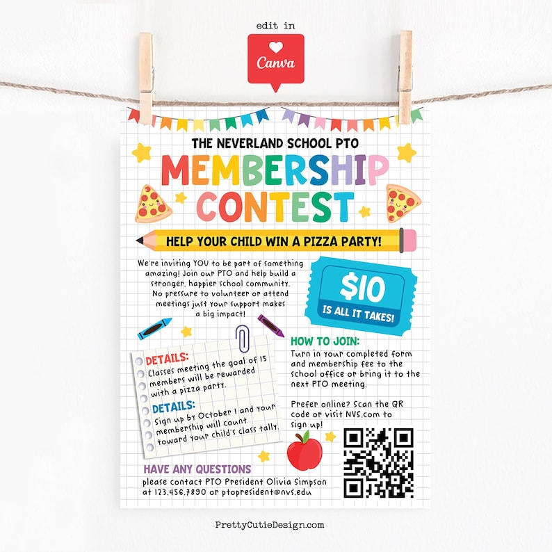 Editable School PTO PTA Flyer: Pizza Party Contest, Canva Template ...