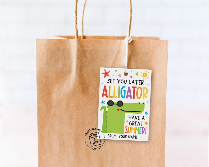 Alligator Summer Gift Tags: Last Day of School Printable (PDF) - Etsy
