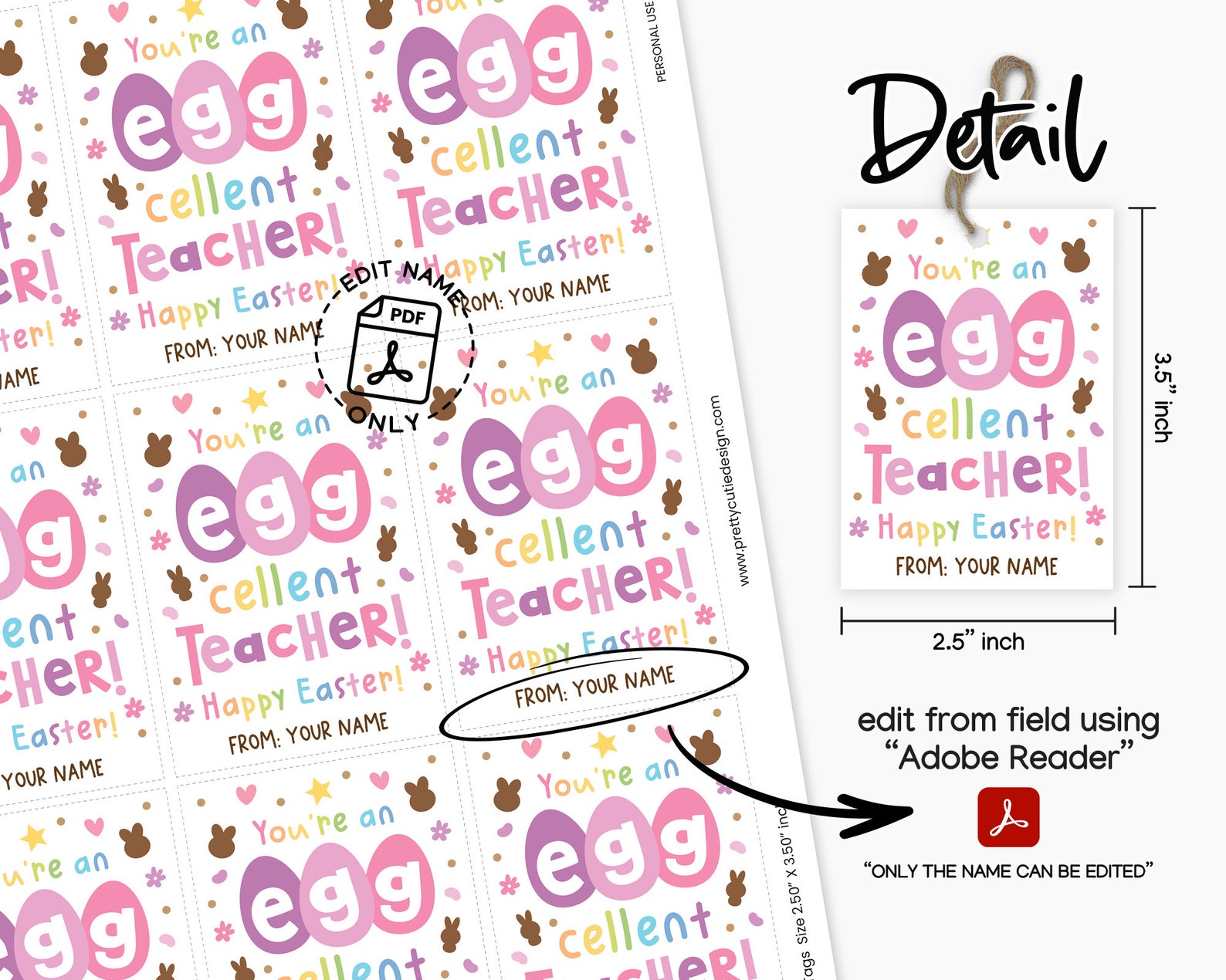 Easter Printable Gift Tags, Eggcellent Teacher Easter Tag, Thank You ...