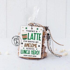 Thanks a Latte School Lunch Hero Day Gift Tags Printable, Appreciation ...