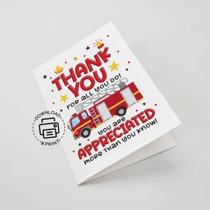 Firefighter Thank You Card: Fire Truck Design (PDF) - Etsy
