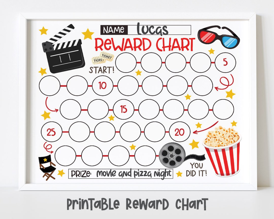 Movie Night Reward Chart for Kids, Simple Kids Reward Chart, Movie ...