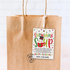 Snowman Soup Gift Tag Printable, Hot Cocoa Christmas Favor Tag, Holiday ...