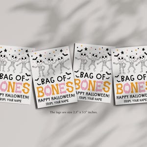 Halloween Bag of Bones Gift Tags, Skeleton Favor Tags (digital Download ...