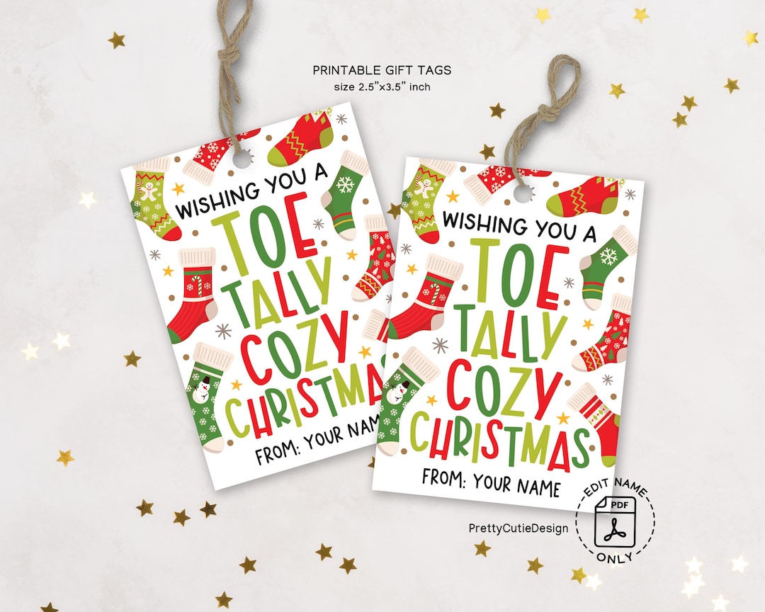 Christmas Socks Gift Tag, Wishing You a Toe-tally Cozy Christmas, Fuzzy ...