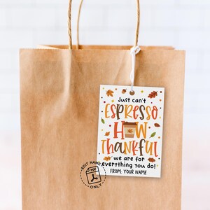 Thanksgiving Gift Tags Printable, Thankful Espresso Coffee Thank You ...