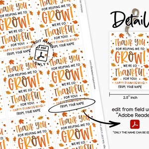 Thanksgiving Gift Tags Printable, Fall Teacher Thank You Favor Tags ...