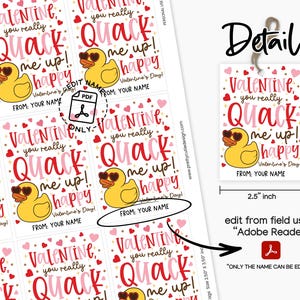 Valentine Rubber Duck Tags, Rubber Ducky Valentine Tag, Non-candy Gift ...