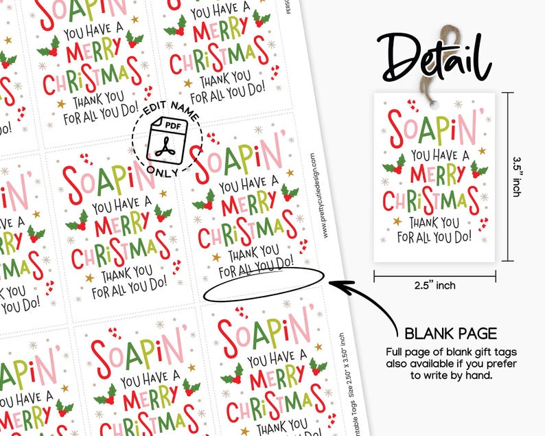 Soap Gift Tags, Soapin' Merry Christmas Printable, Teacher Coworker ...