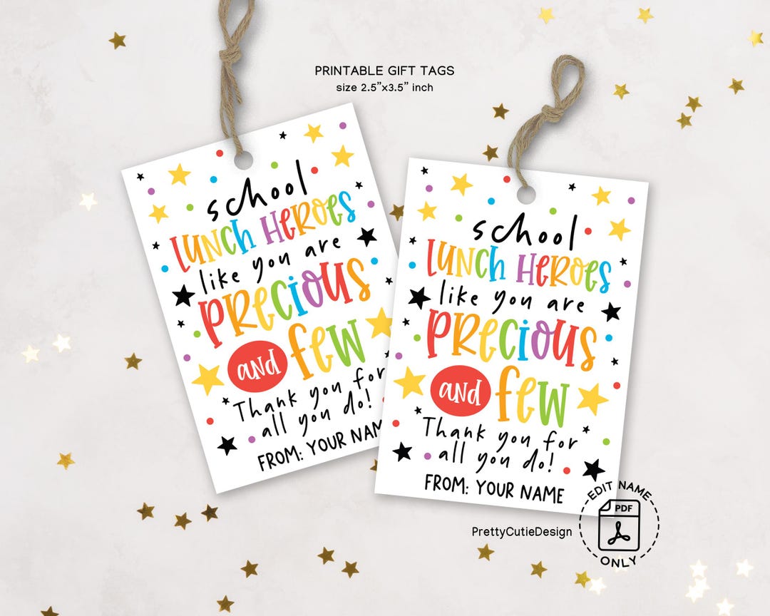 School Lunch Hero Day Gift Tags Printable, Appreciation Tags for ...