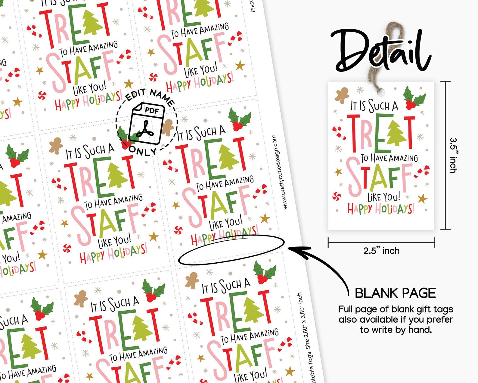 Staff Holiday Gift Tags Printable, Employee Appreciation Christmas ...