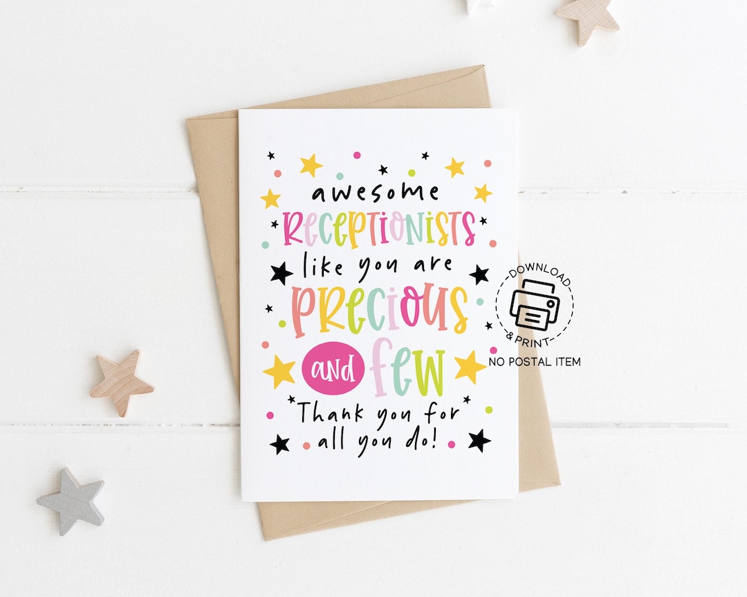 Receptionist Day Greeting Card Printable, Thank You Card for ...