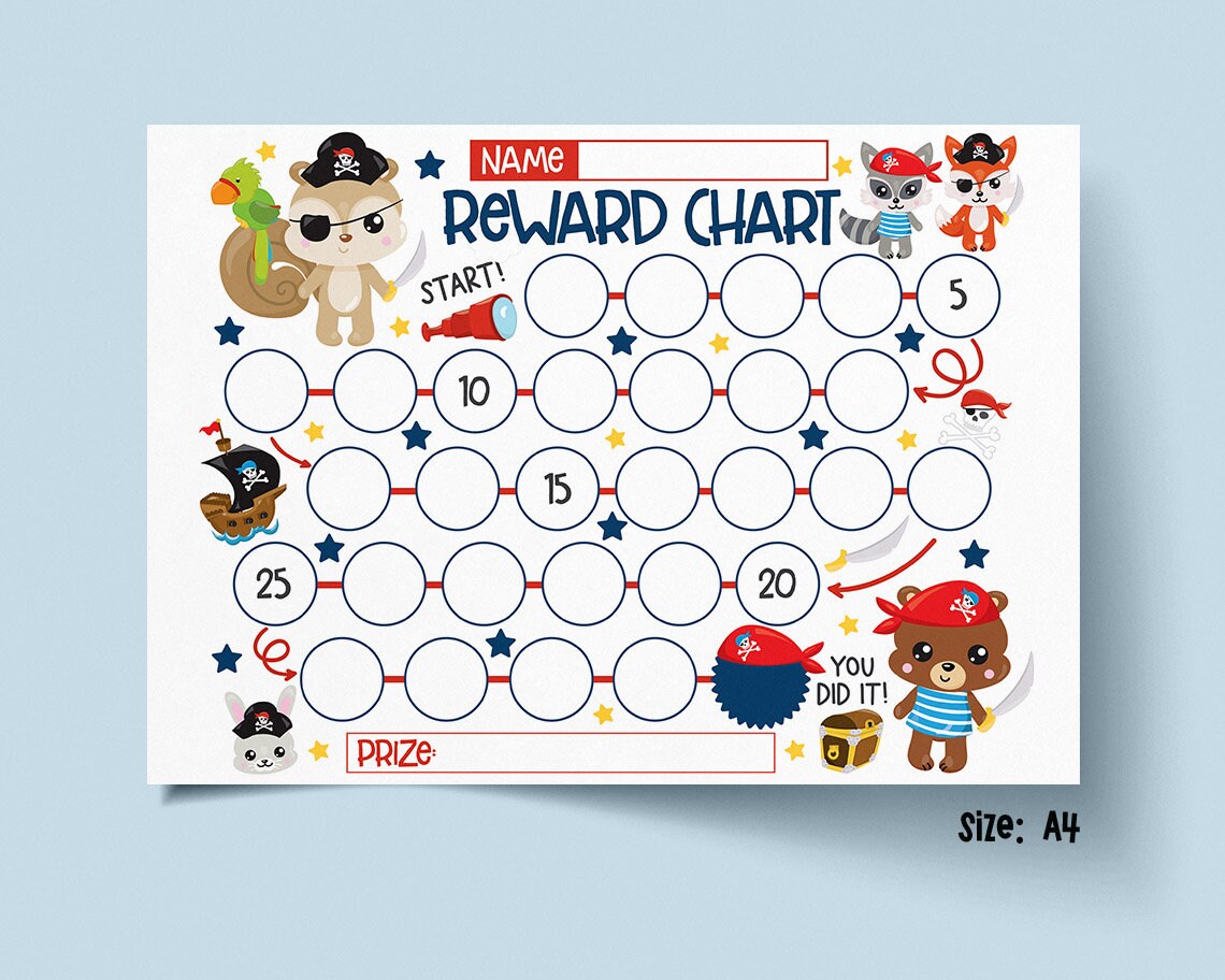 Pirates Animals Reward Chart for Kids Simple Kids Reward - Etsy