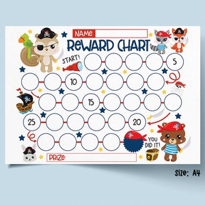 Pirates Animals Reward Chart for Kids, Simple Kids Reward Chart, Cute ...
