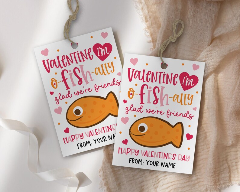 Printable Goldfish Valentine Gift Tags, O-fish-ally Friends, Digital ...