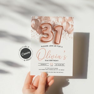 31st Birthday Invitation Download, Printable Rose Gold Birthday ...