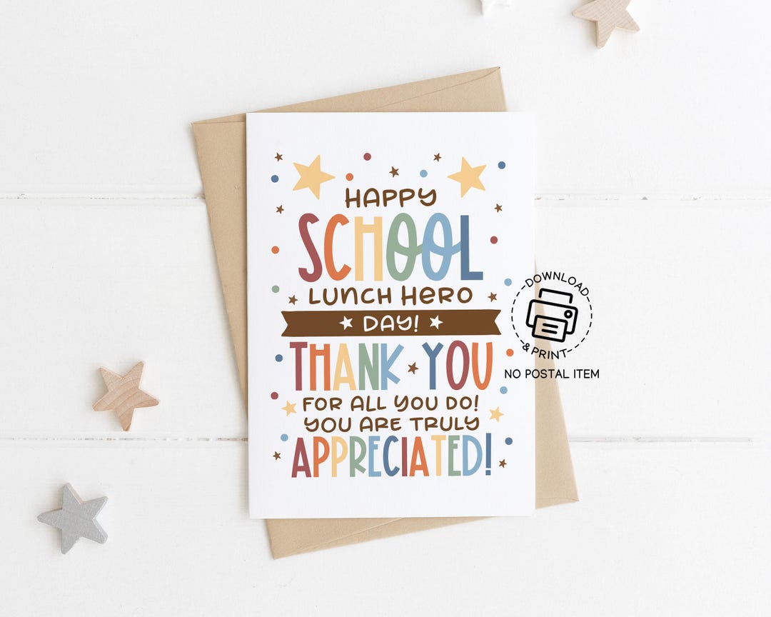 School Lunch Hero Day Printable Card, Retro Style Thank You Note for ...