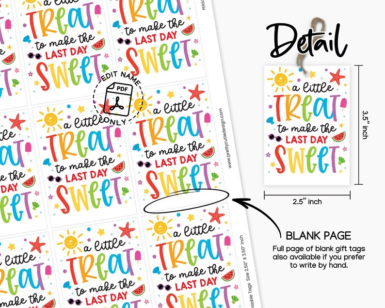 Last Day of School Gift Tags: Summer Treat Labels (printable) - Etsy