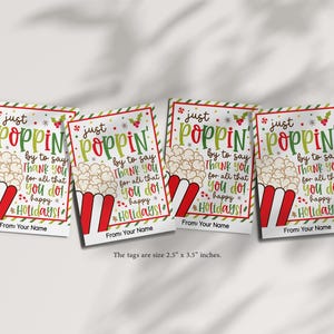 Poppin' by to Say Thank You Gift Tags, Christmas Popcorn Hang Tags ...