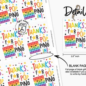 Pop It Gift Tags Printable: Rainbow Back to School Favor Tags (PDF ...
