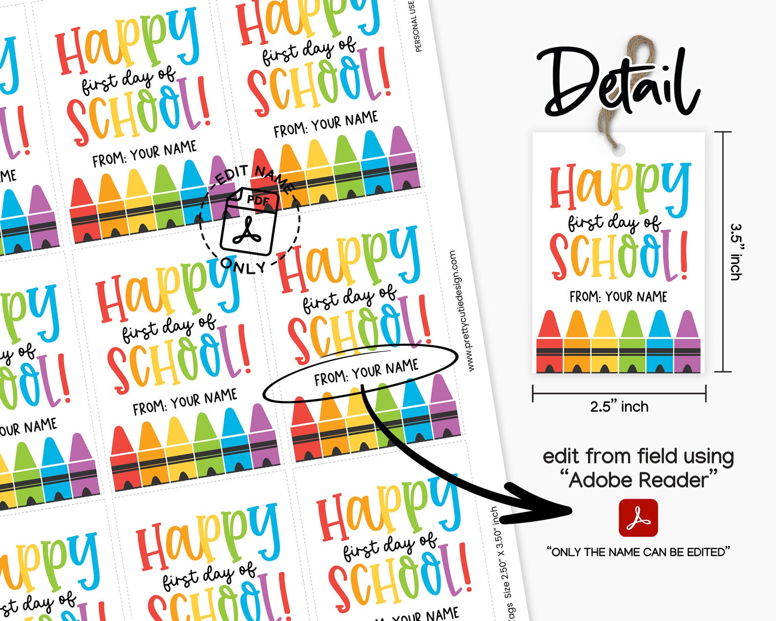 First Day of School Gift Tags: Rainbow Crayon Design (PDF Printable) - Etsy