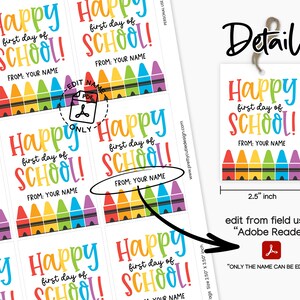Back to School Gift Tag Template, Printable Rainbow First Day of School ...