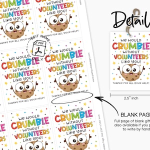 Volunteer Appreciation Gift Tag Printable, Volunteer Thank You Cookie ...
