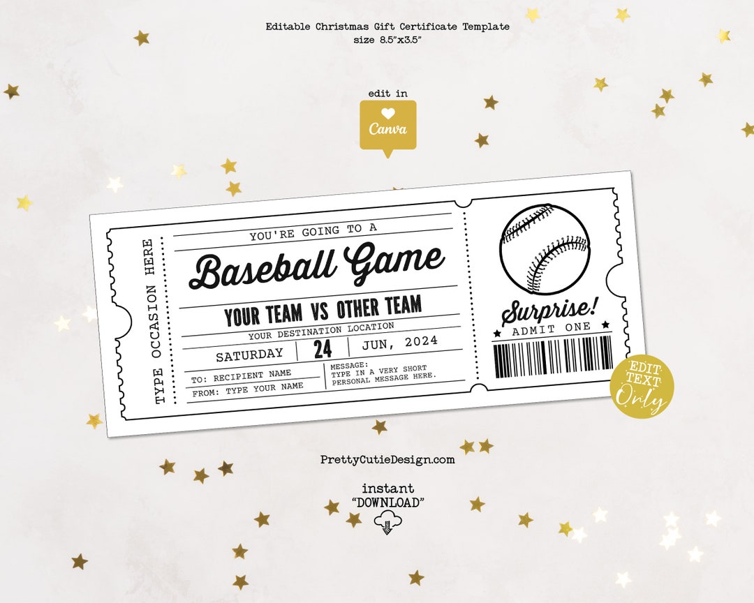 Baseball Game Ticket Gift Template, Baseball Gift Certificate Birthday ...