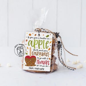 Teacher Thanksgiving Gift Tags, Fall Caramel Apple Tag, Teacher ...