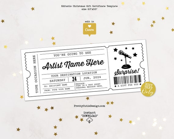 Concert Ticket Gift Certificate Template Free, Printable Gift