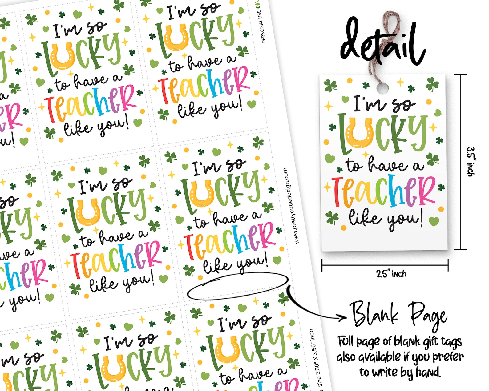 Lucky to Have You Teacher Gift Tags, Teacher St Patricks Day Gift Tag ...