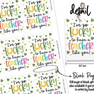 Lucky to Have You Teacher Gift Tags, Teacher St Patricks Day Gift Tag ...
