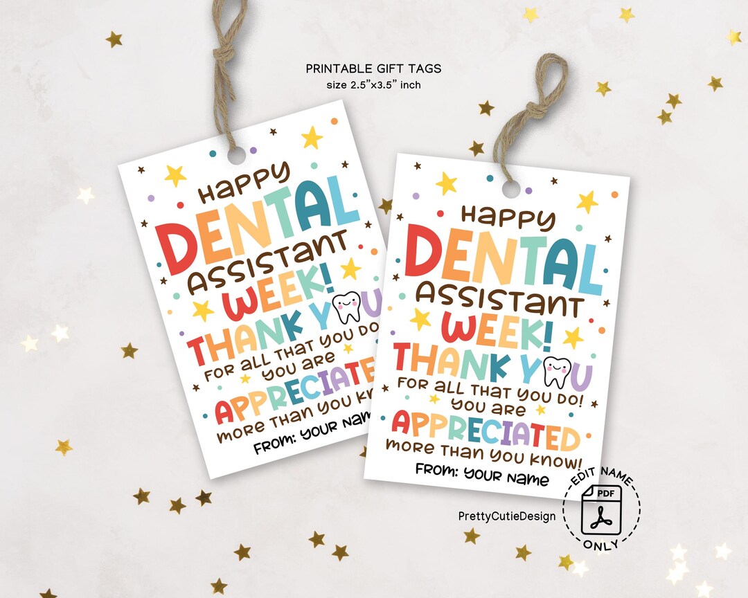 Printable Dental Assistants Week Gift Tag, Dentist Assistant ...
