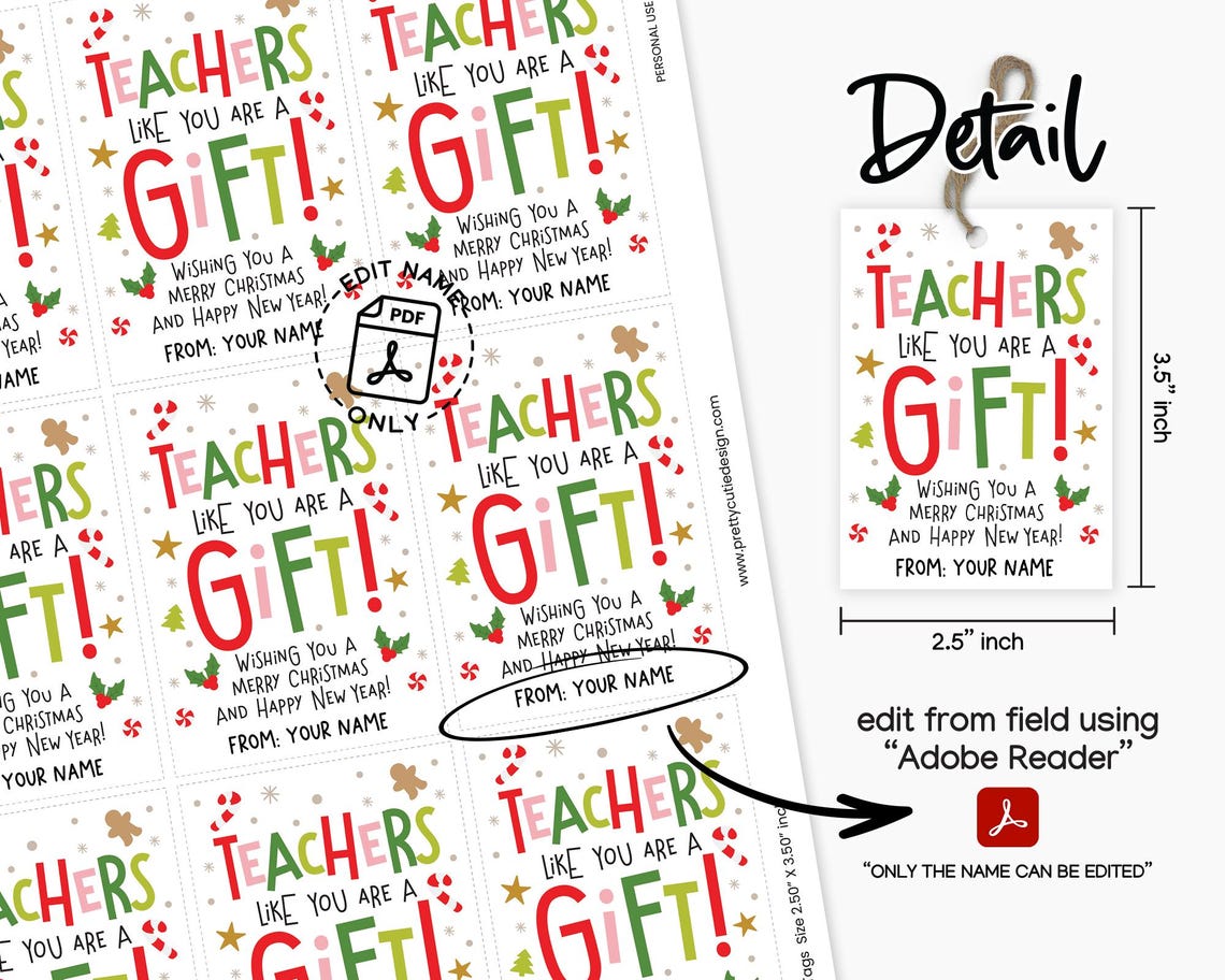 Teacher Christmas Gift Tags, Holiday Treat Bag Printable, Staff ...