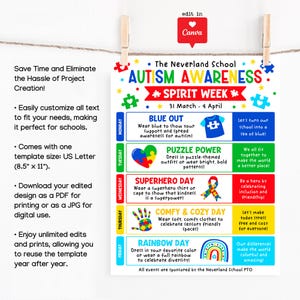 Autism Awareness Spirit Week Flyer Template, School Spirit Week ...