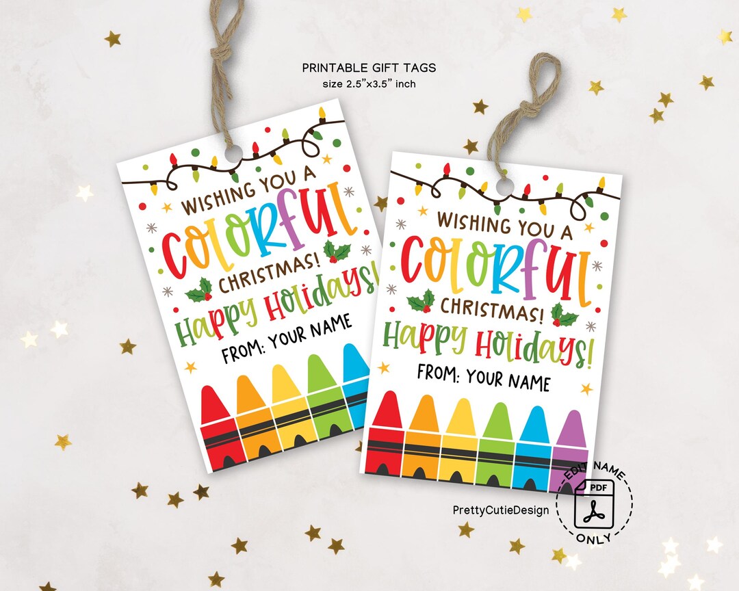 Printable Crayon Christmas Gift Tags, Wishing You a Colorful Christmas ...