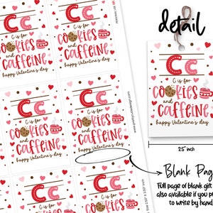 Teacher Valentine Cookie Tag Printable, C is for Cookies and Caffeine ...