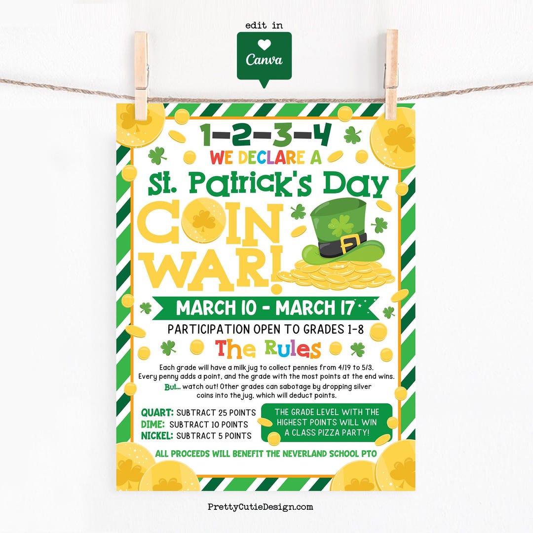 Editable St Patricks Coin War Fundraiser Flyer Template, St Patrick's ...