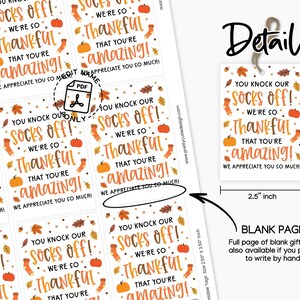 Thanksgiving Gift Tags Printable, Socks off Appreciation Tags for ...